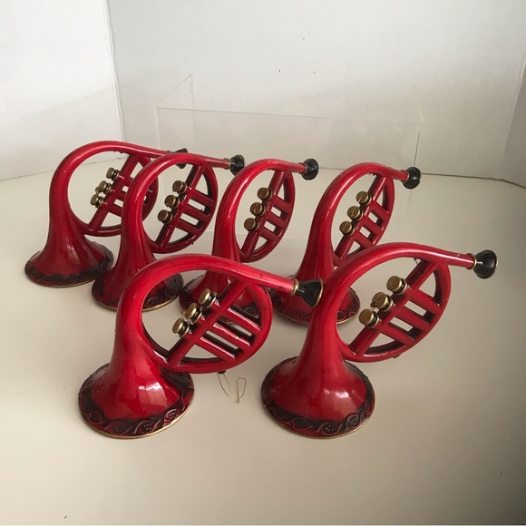 Holiday | Set Of 6 Vintage Red Plastic French Horn Instrument Christmas ...